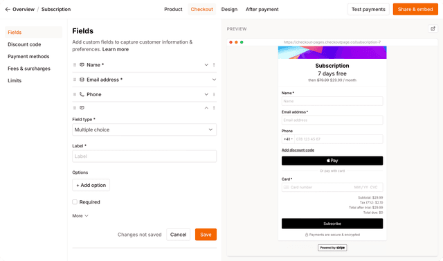 Checkout Page | Sell digital products, subscriptions and event tickets